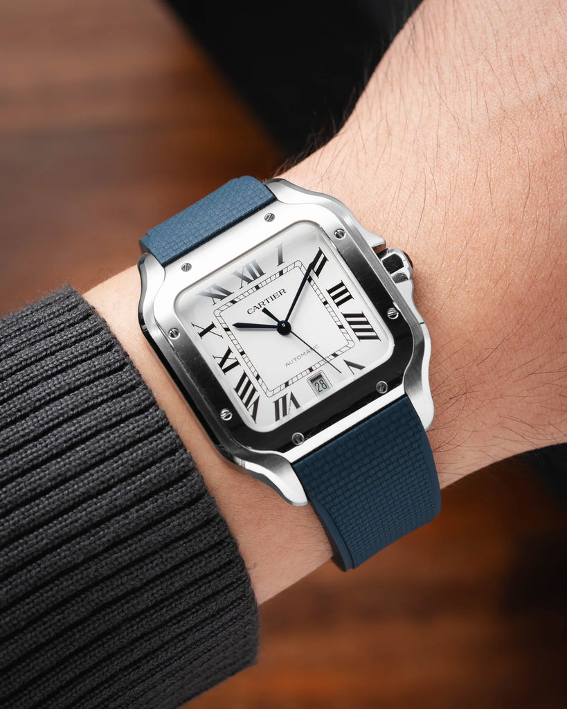 Navy Sailcloth CTS Rubber Strap for Cartier Santos de Cartier – Swiss ...