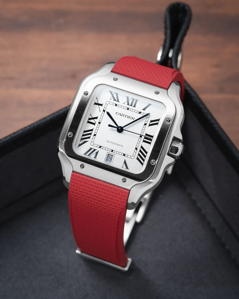 Red Sailcloth CTS Rubber Strap for Cartier Santos de Cartier – Swiss ...